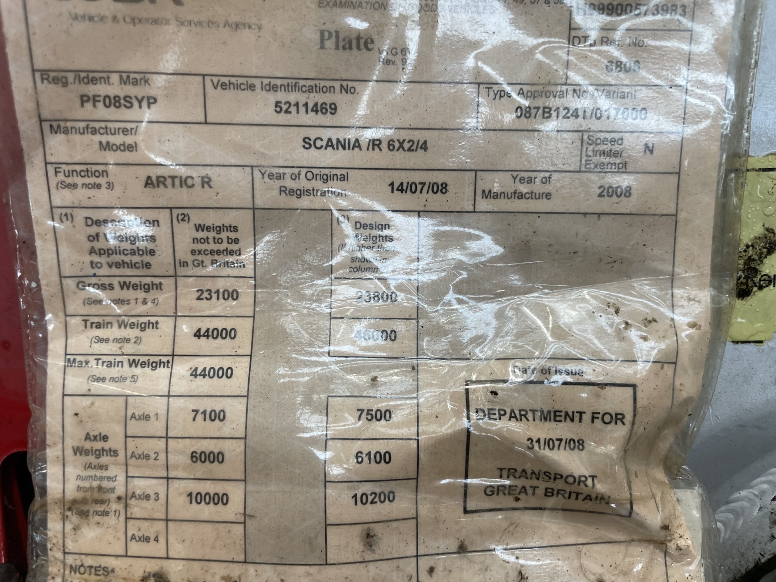 SCANIA R420 TOPLINE 6X2 TRACTOR UNIT – 2008 – PF08 SYP - Walker Movements