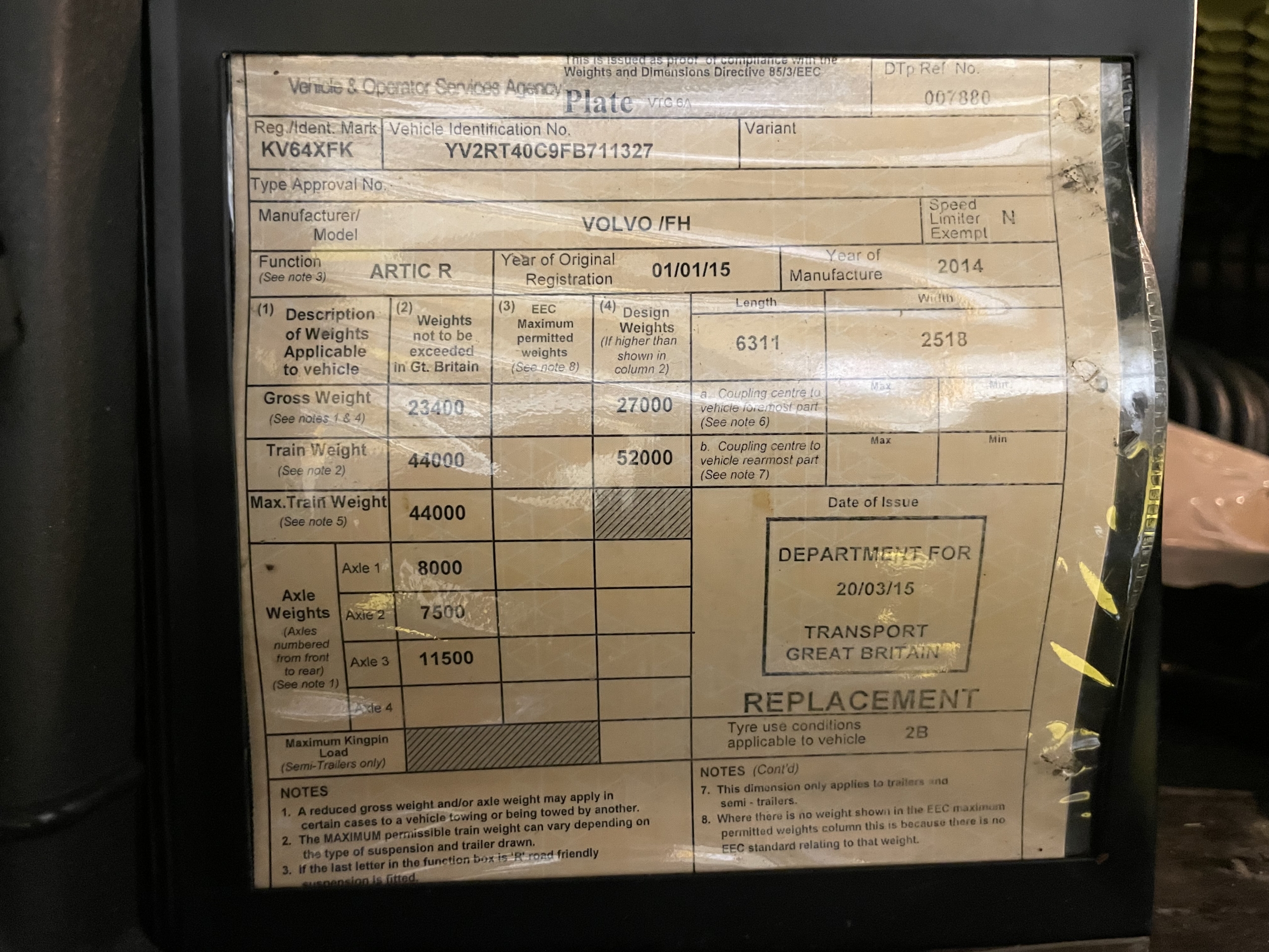 VOLVO FH 500 VERSION 4 GLOBETROTTER XL *EURO 6* 6X2 TRACTOR UNIT – 2015 – KV64 XFK - Walker ...