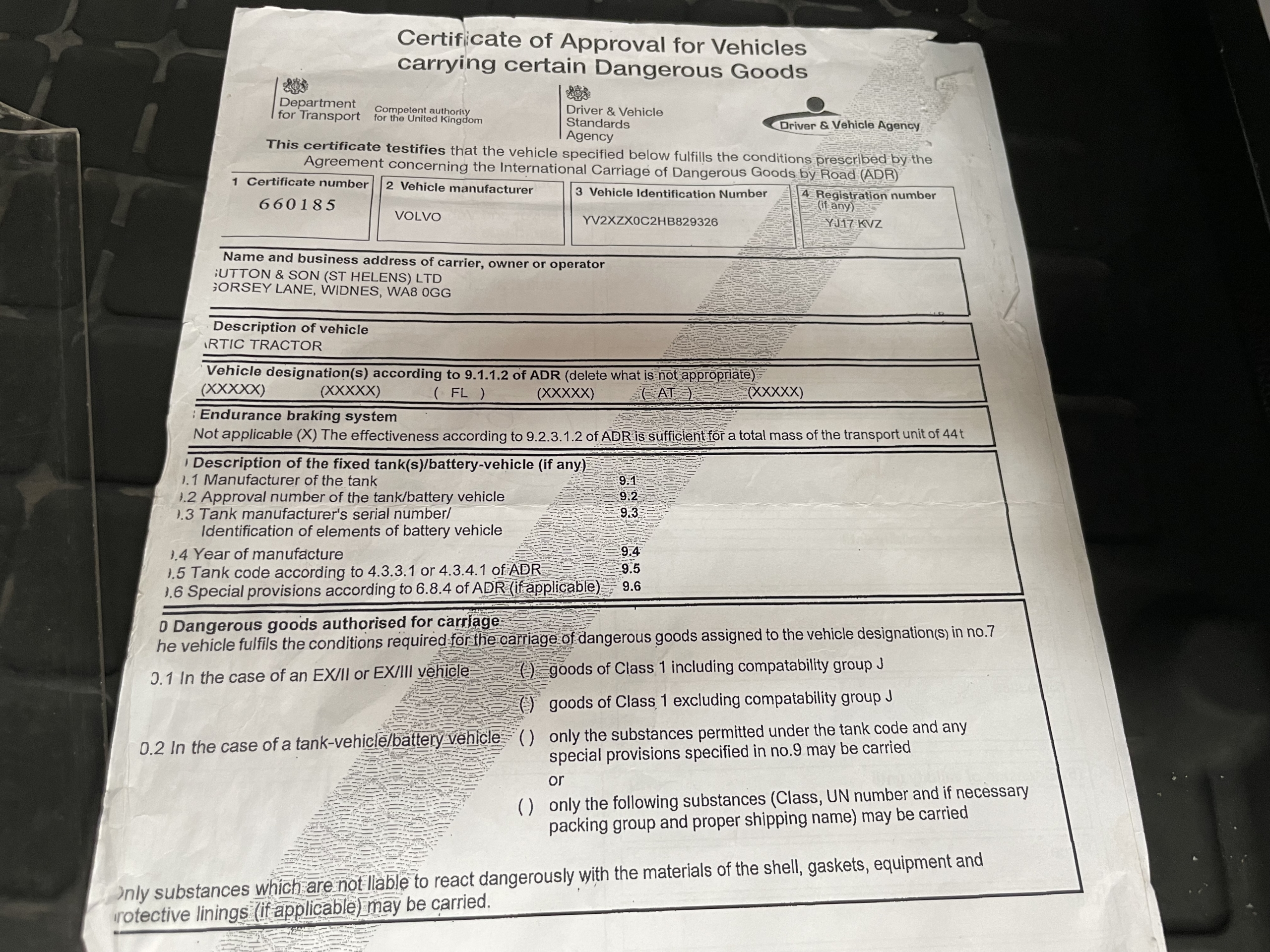 VOLVO FM 450 *EURO 6* ADR SPEC 6X2 TRACTOR UNIT – 2017 – YJ17 KVZ ...