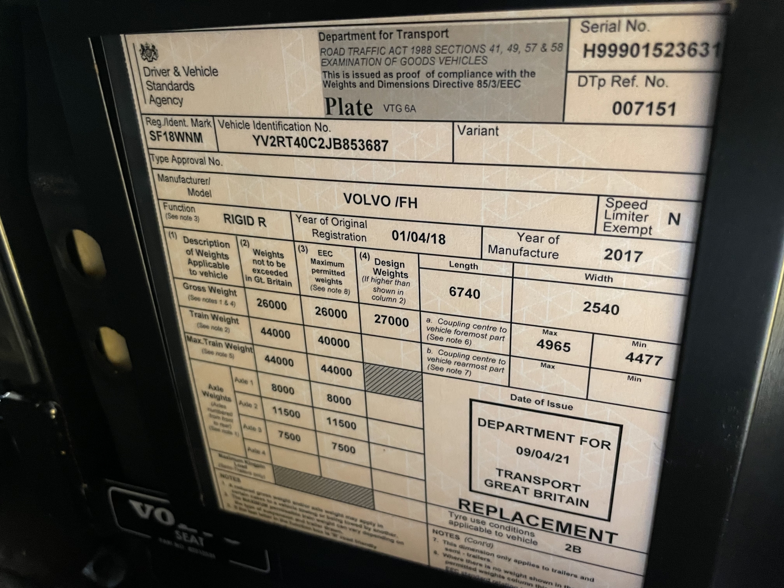 VOLVO FH 500 VERSION 4 GLOBETROTTER XL *EURO 6* 6X2 TAG AXLE TRACTOR ...