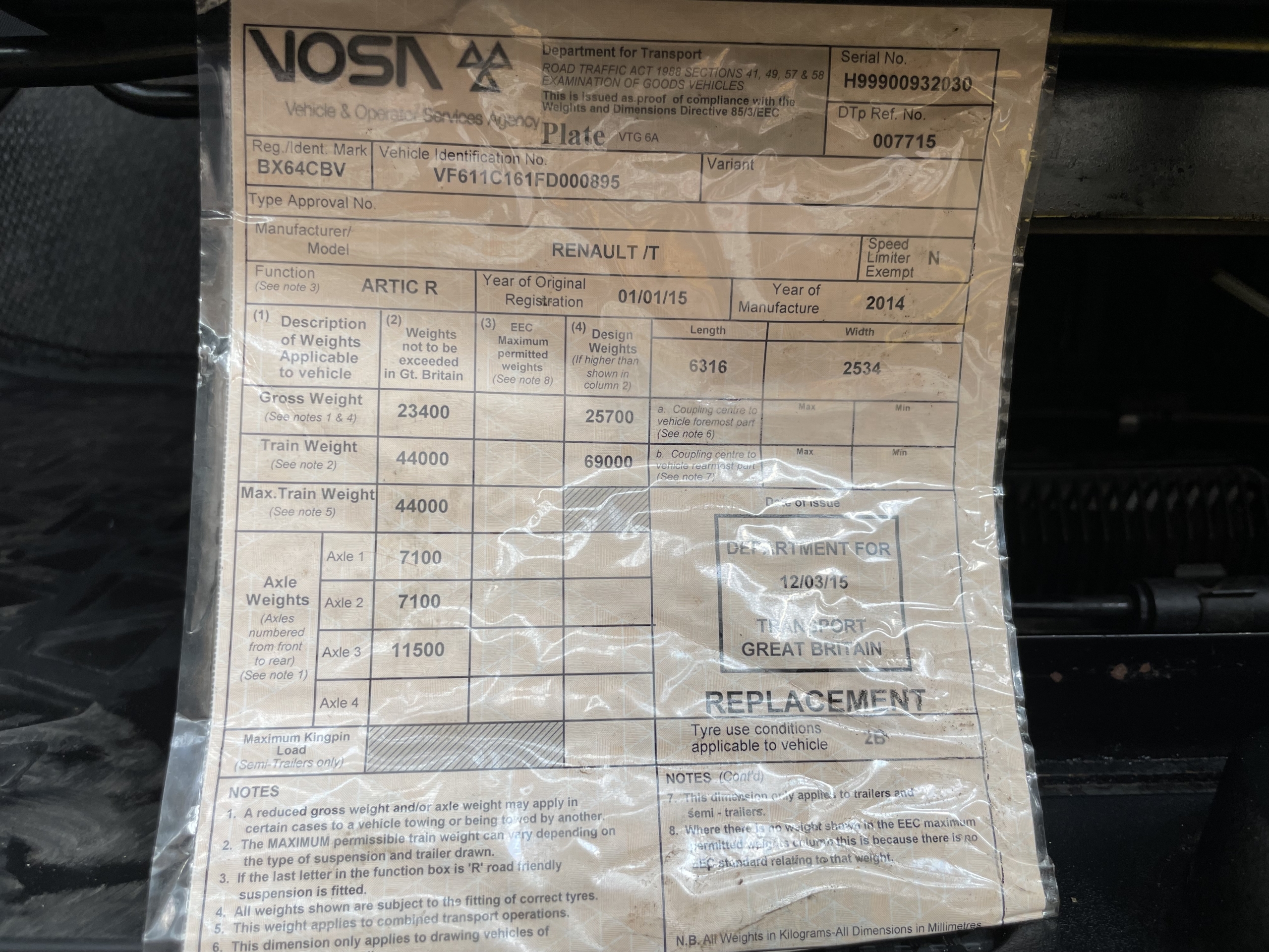 RENAULT T-RANGE 6X2 *EURO 6* TRACTOR UNIT – 2015 – BX64 CBV - Walker ...