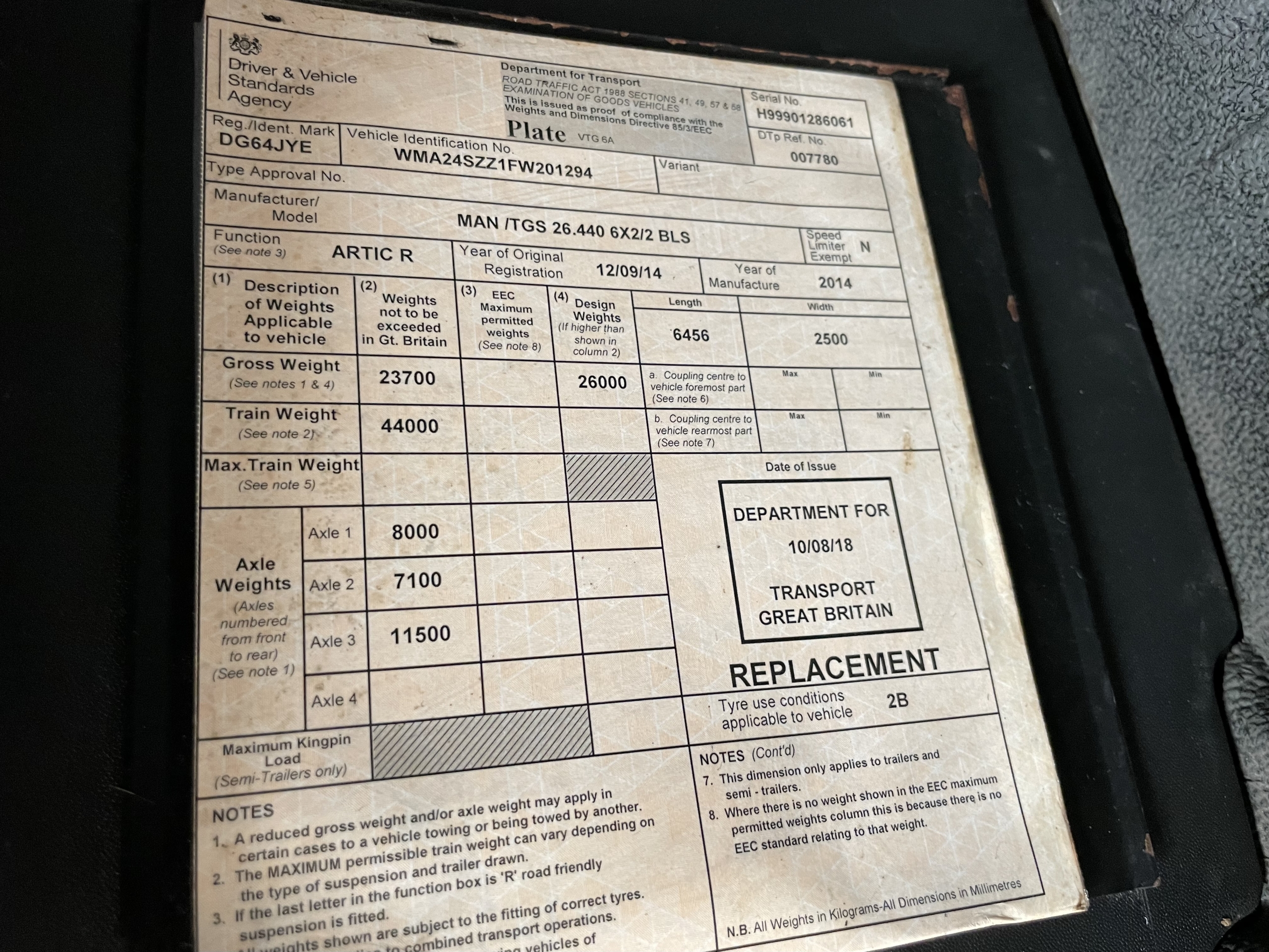 MAN TGS 26.440 6X2 *EURO 6* TRACTOR UNIT - 2014 - DG64 JYE - Walker ...