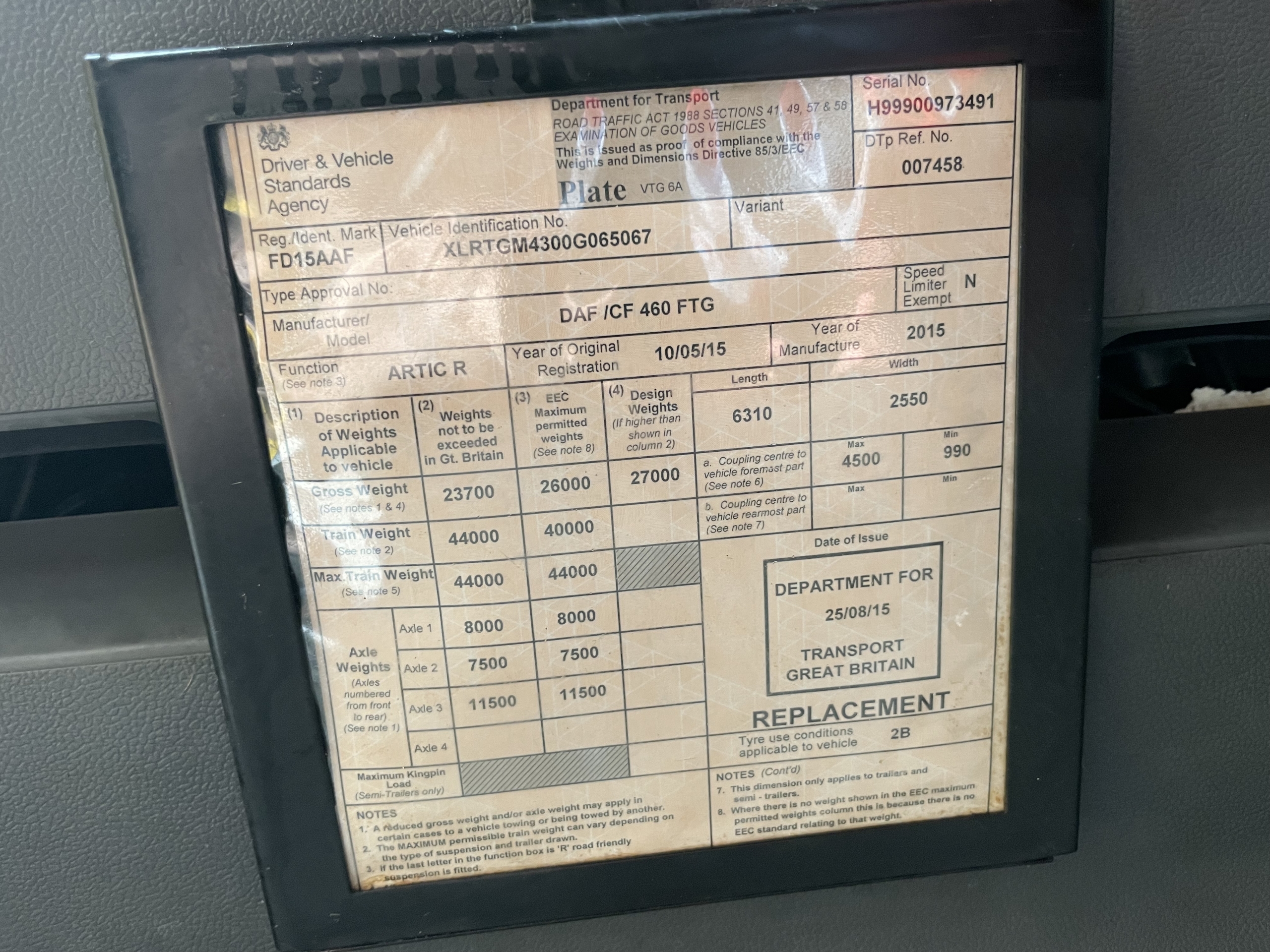 DAF CF460 *EURO 6* SPACE CAB 6X2 TRACTOR UNIT - 2015 - FD15 AAF ...